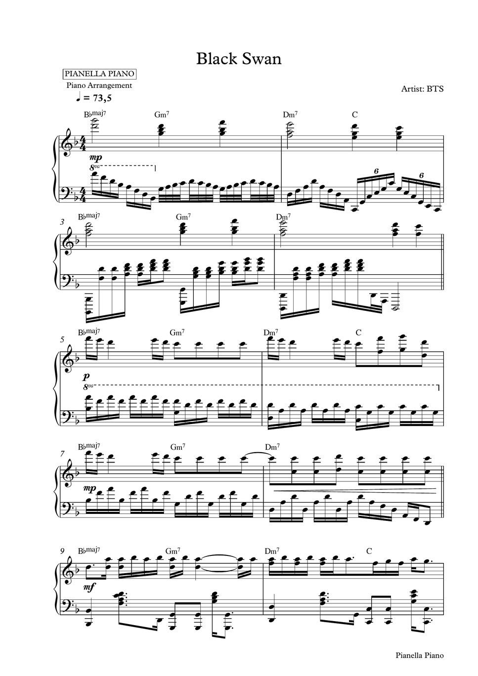 BTS - Black Swan (Piano Sheet) Sheet by Pianella Piano