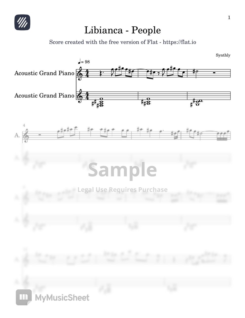 Libianca - People (EASY PIANO SHEET) Hoja by Synthly