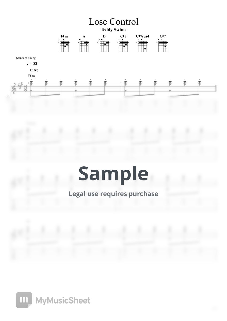 Teddy Swims - Lose Control Tab + 1staff by Euphonic Wizard