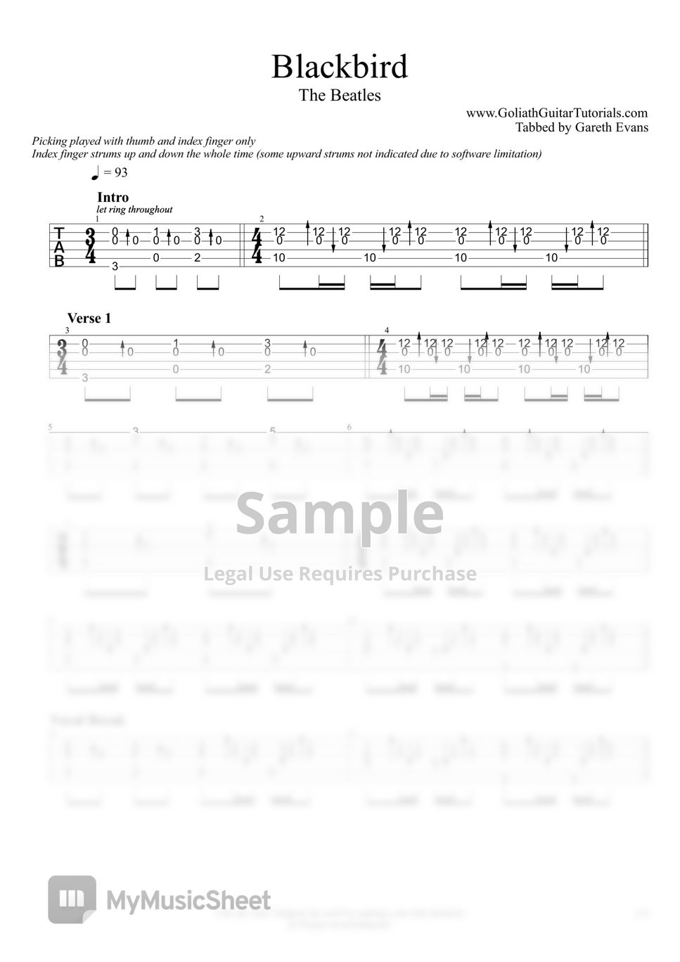 The Beatles Blackbird Sheets By Goliath Guitar Tutorials