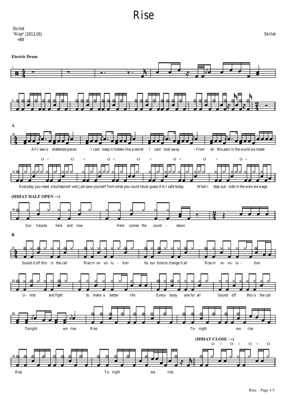 Skillet - Rise Sheets by COPYDRUM