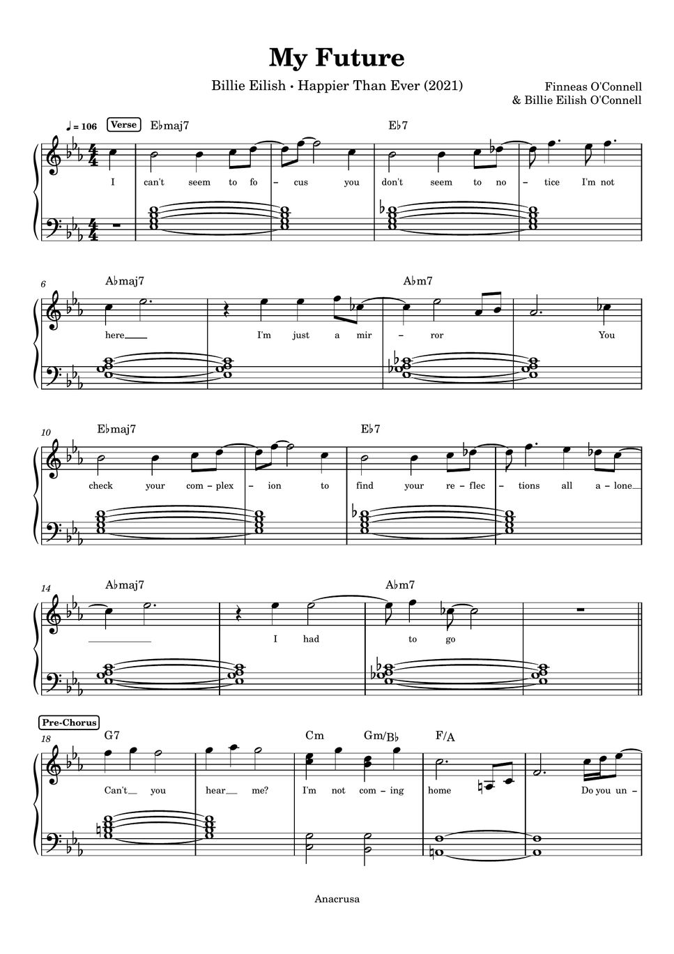Billie Eilish - My Future (Piano) Sheets by Anacrusa