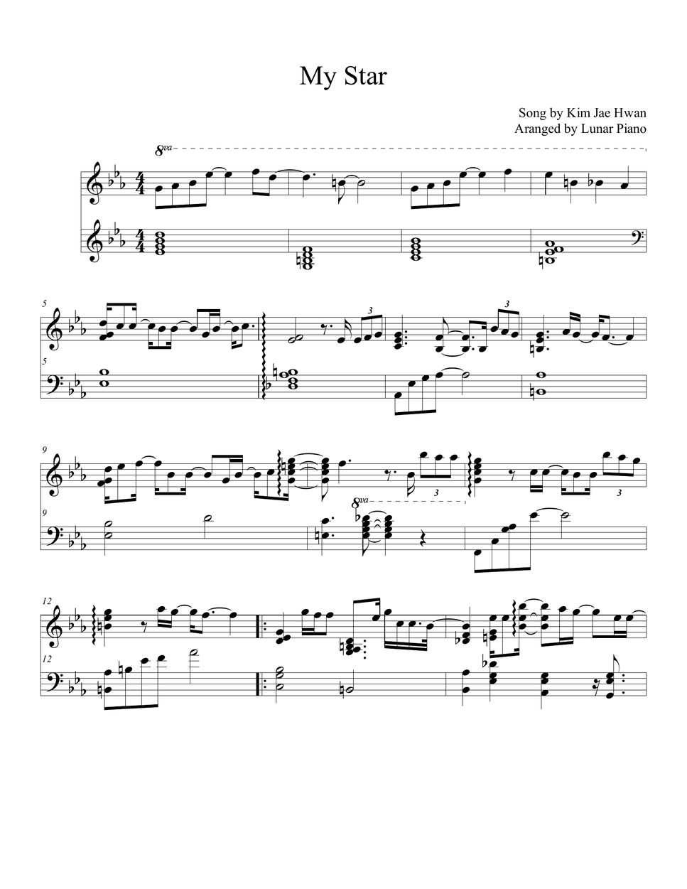 Kim Jae Hwan 김재환 - 'My Star' Sheet