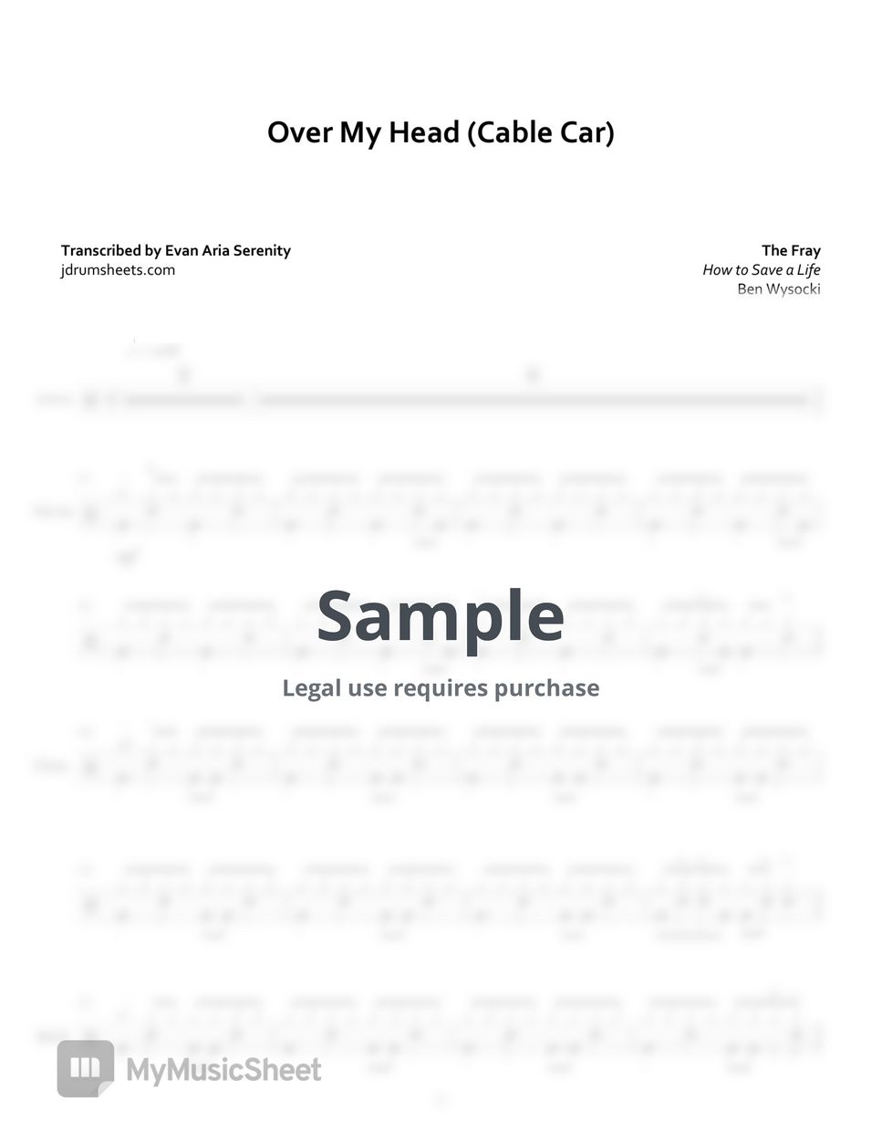 The Fray - Over My Head (Cable Car) Sheets by Evan Jaslow