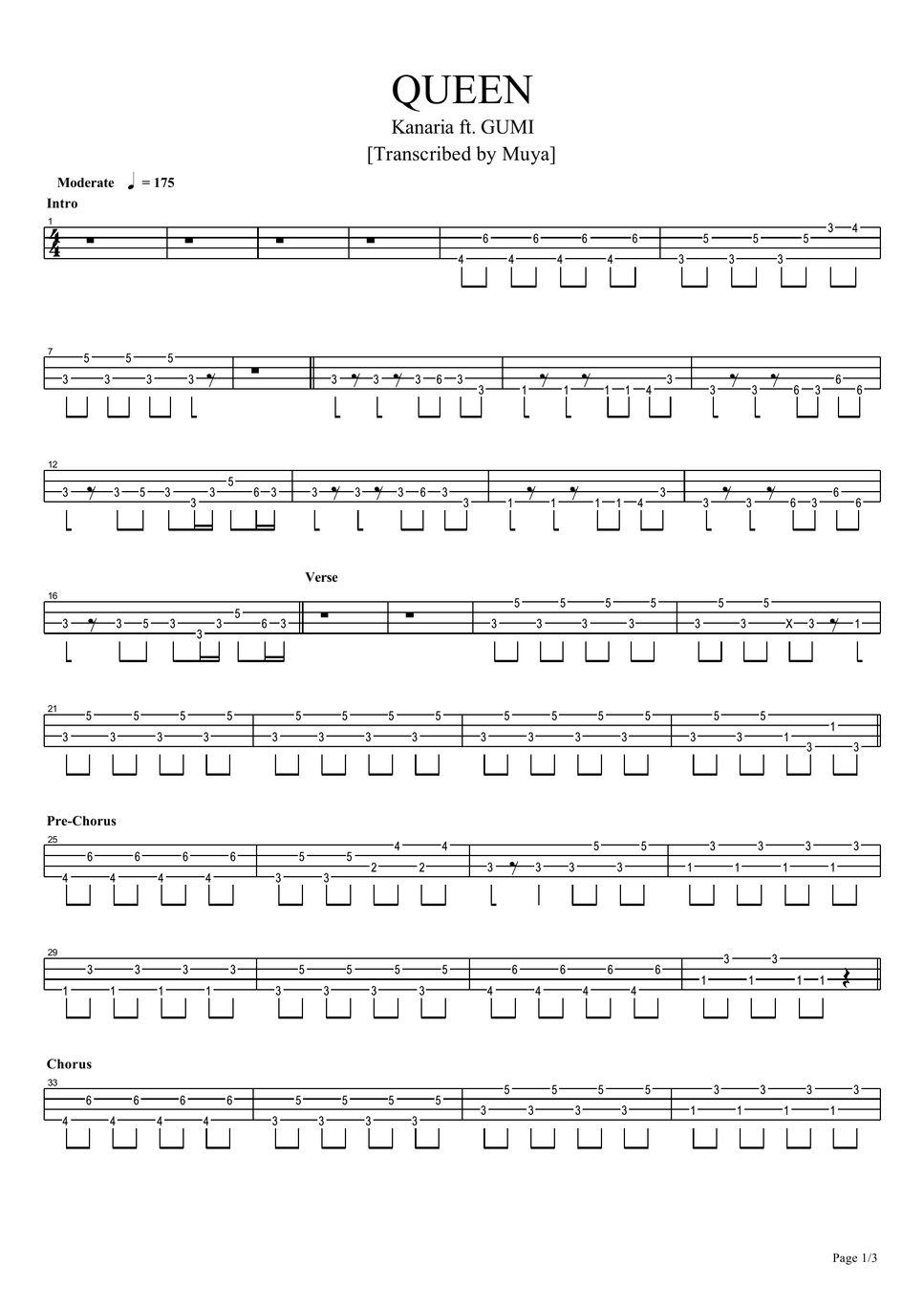 Kanaria - QUEEN (Bass TAB) Sheets by Muya