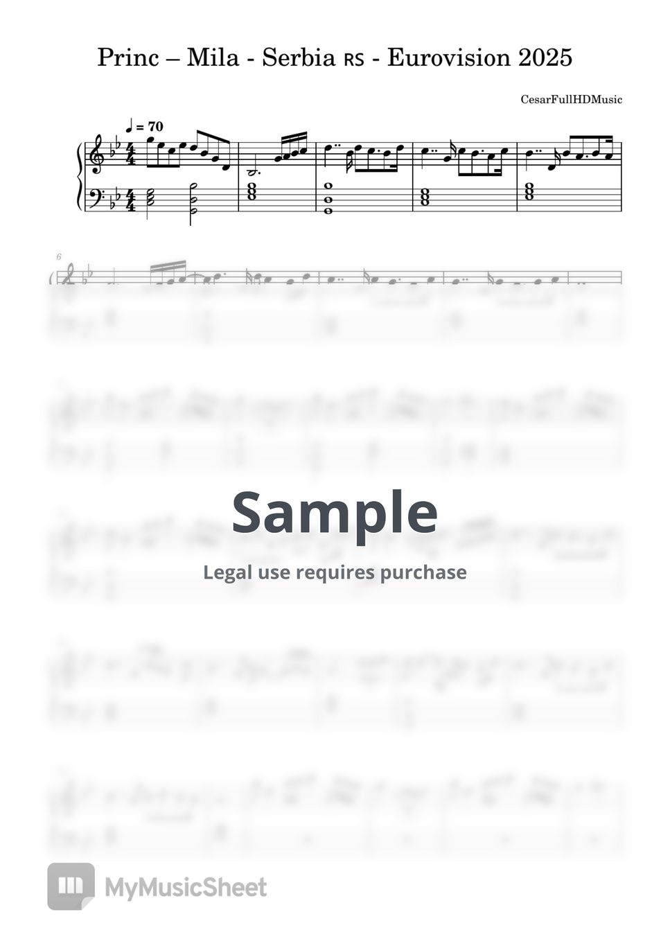 Princ - Mila - Serbia 🇷🇸 - Eurovision 2025 Lembar Musik