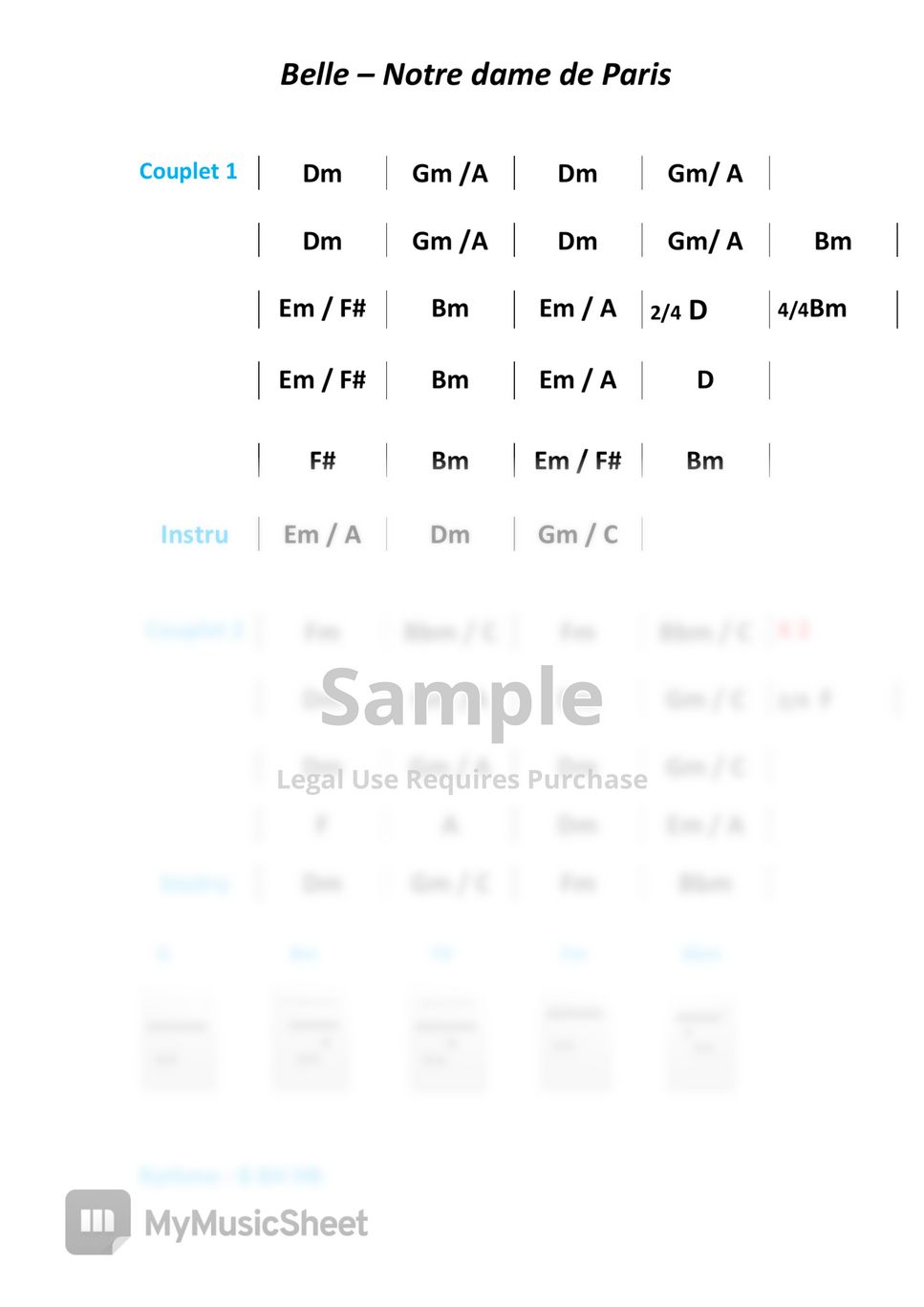 Garou - Belle - Notre Dame de Paris Sheets by Accords et rythme ( version originale)