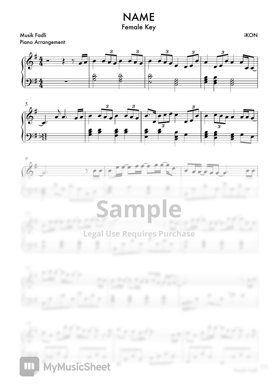 iKON - NAME (Female Key) Sheets by musik fadli
