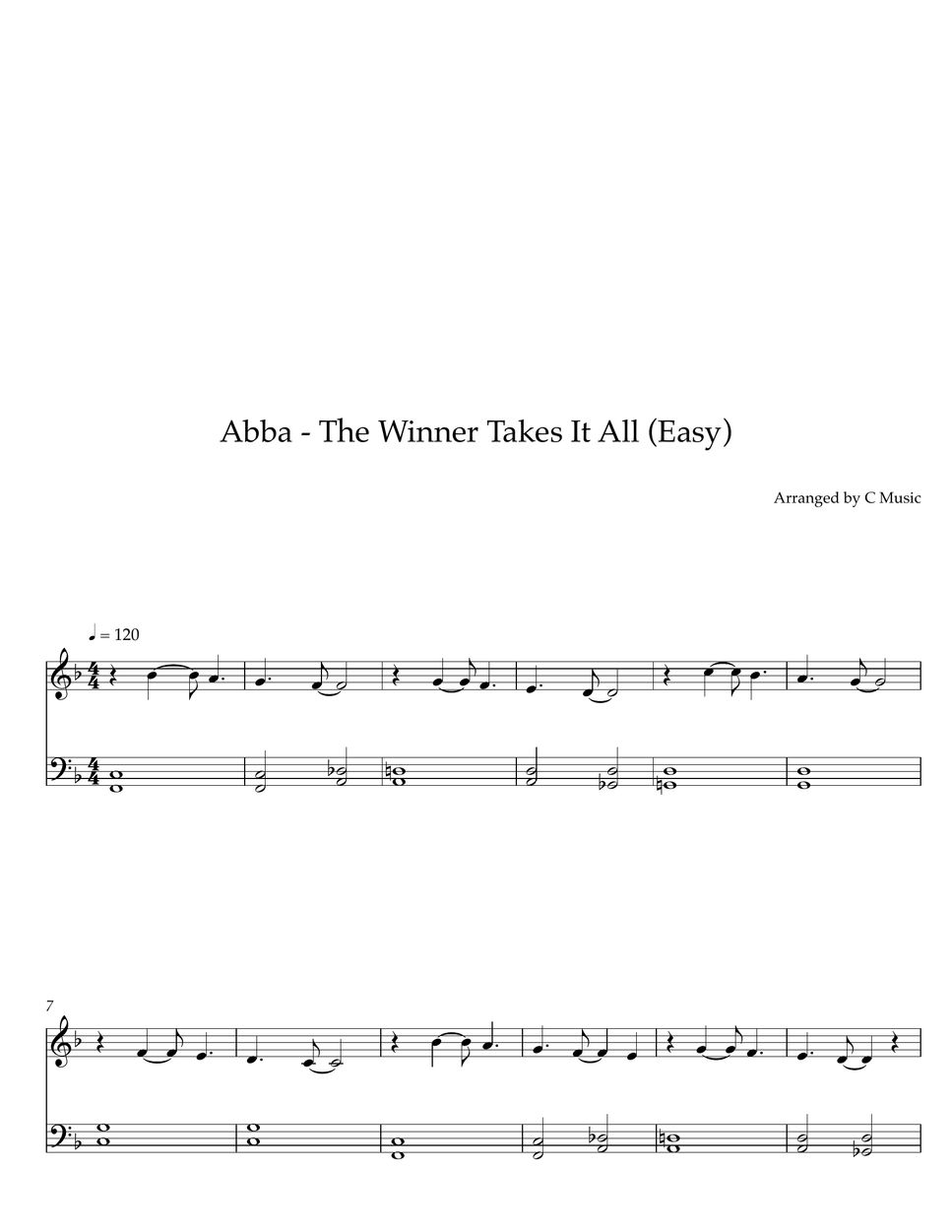 ABBA - The Winner Takes It All (Easy Version) Sheets by C Music