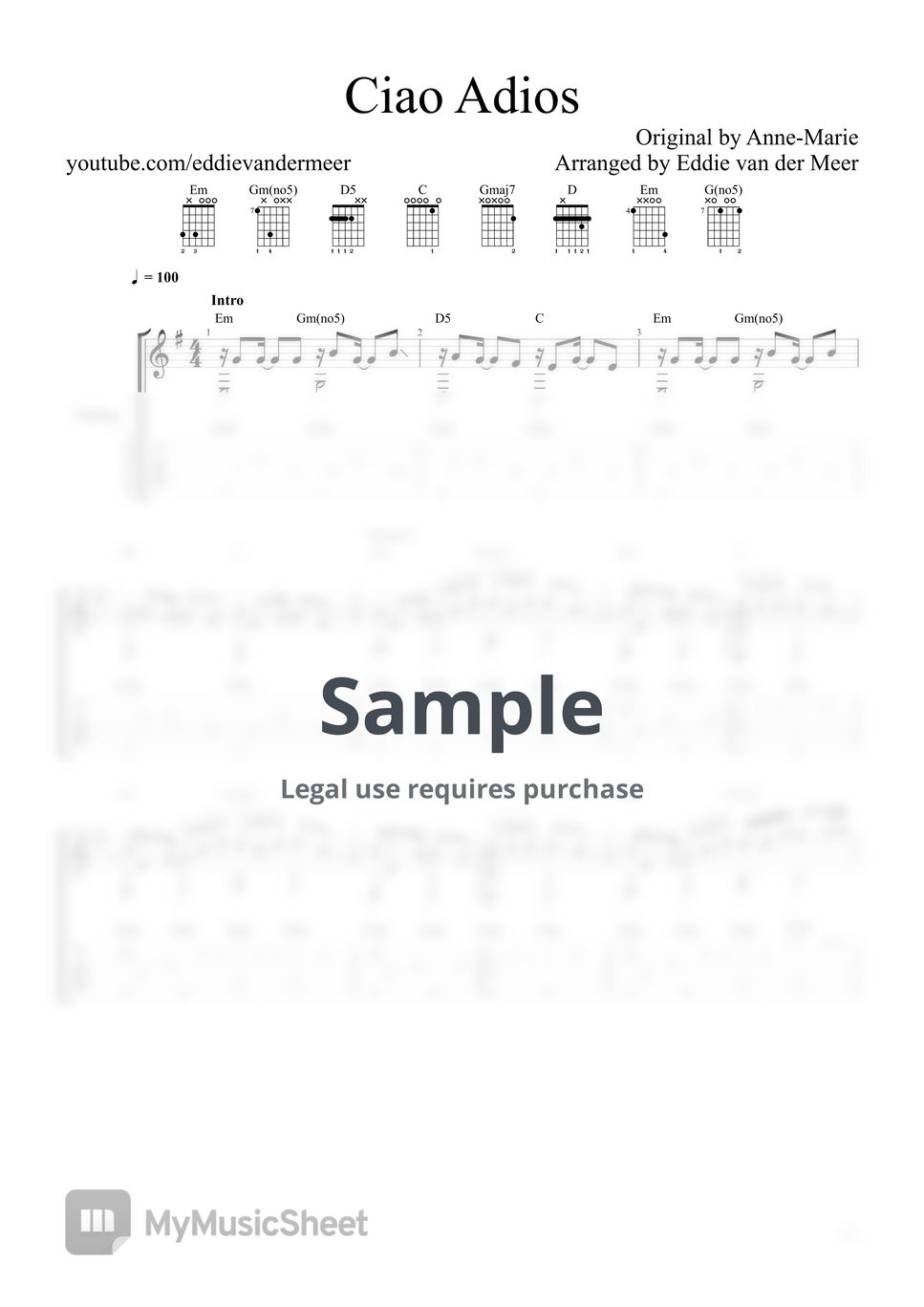 Anne-Marie - Ciao Adios Tab + 1staff by Eddie van der Meer