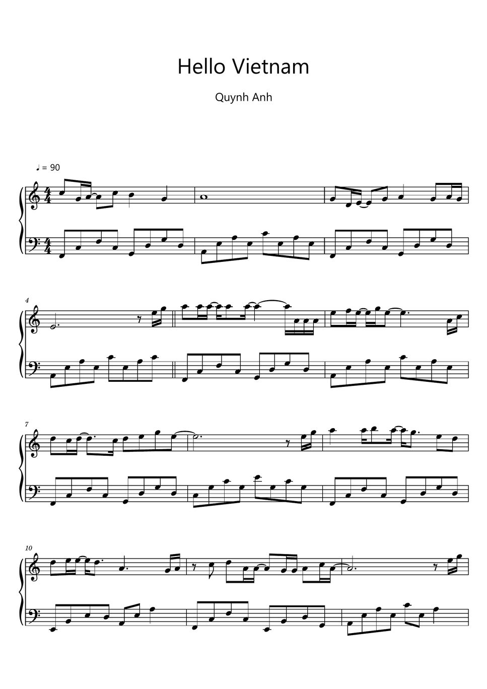 Quynh Anh - Hello Vietnam (Sheet Music, MIDI,) Sheets by sayu