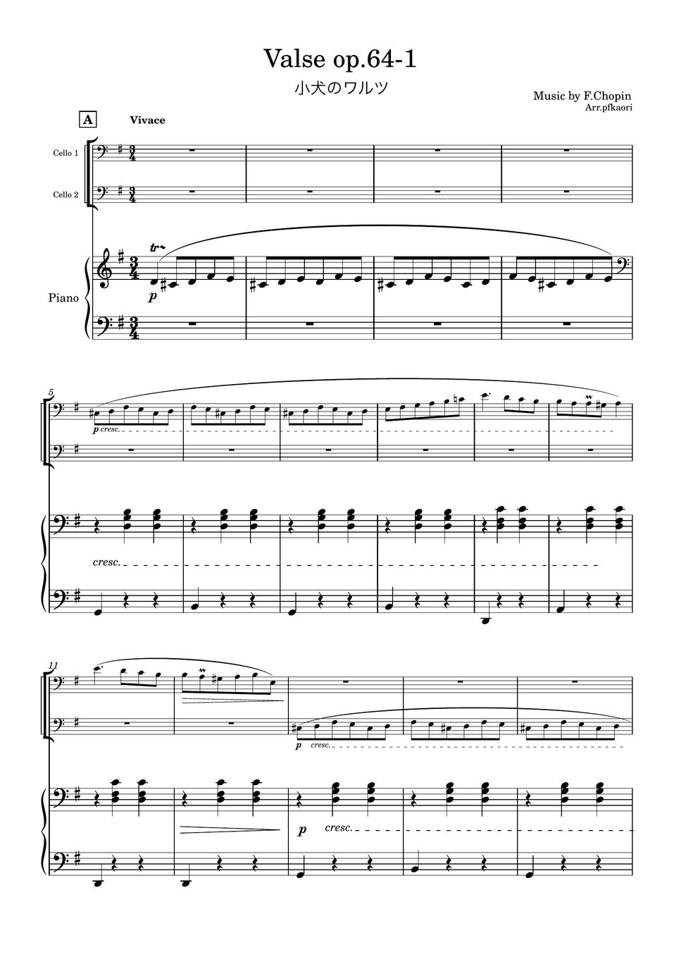 chopin - Valse op.64-1 (1ver/Gdur・Piano trio/Cello duo) Sheet Music by ...