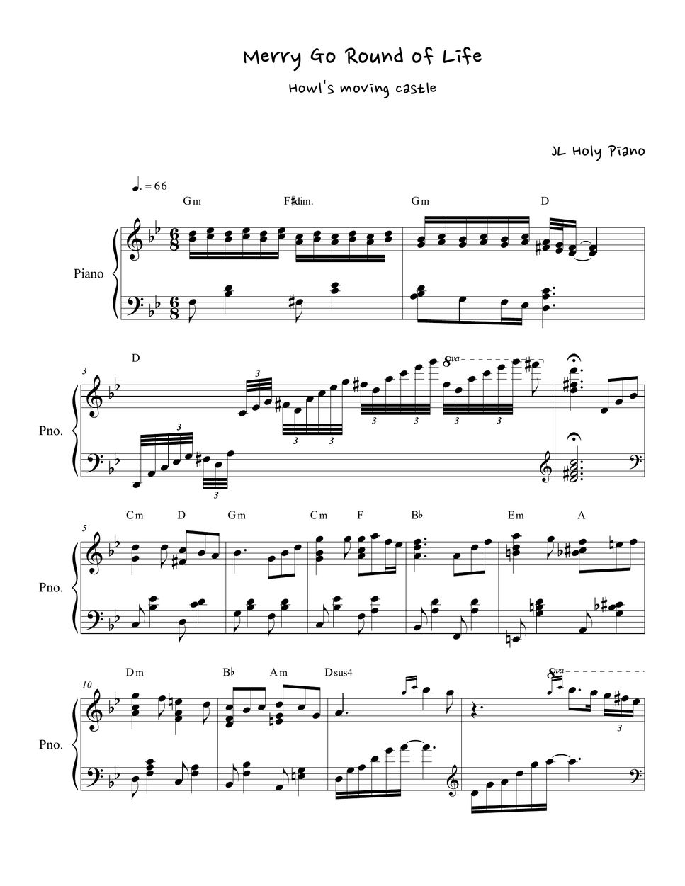 JL Holy Piano - Merry go round of life 악보 by JL Holy Piano