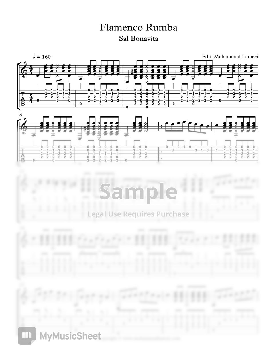 Sal Bonavita - Flamenco Rumba Tab + 단선 악보 by Mohammad Lameei