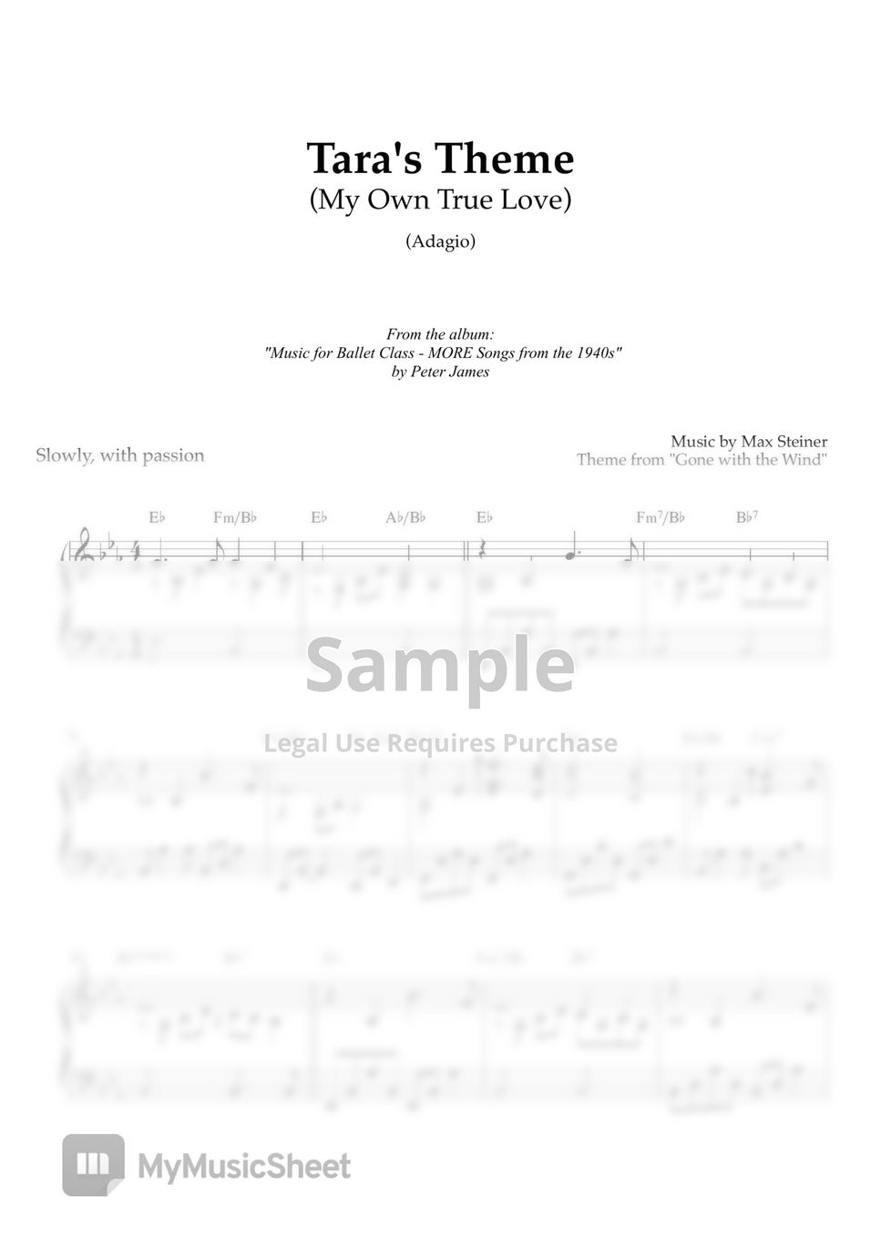 Gone with the Wind - Tara's Theme (My Own True love) (Adagio) Sheet Music by Peter James