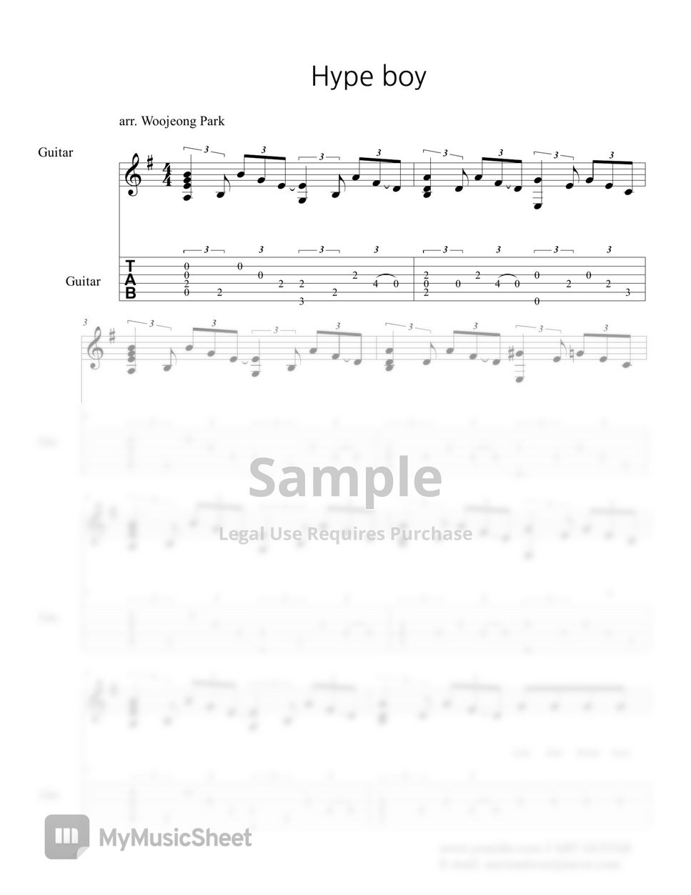 뉴진스 - Hype Boy (기타 타브 악보) Sheet Music by 박우정