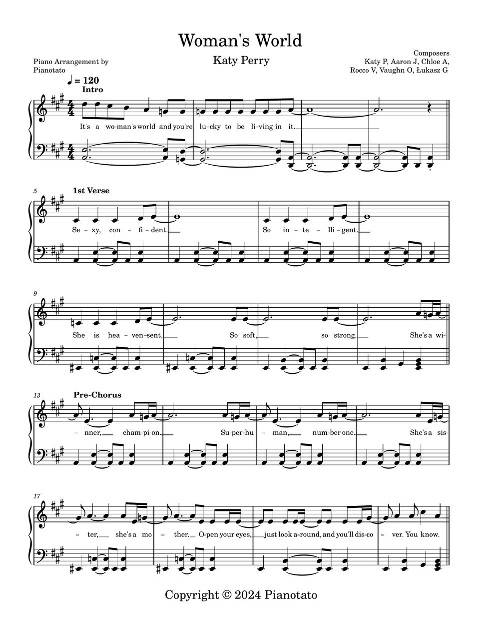 Katy Perry - Woman's World Sheet Music by Pianotato
