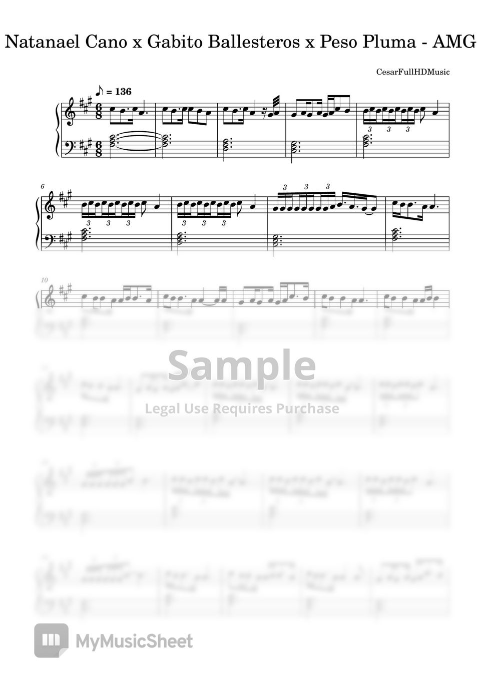 Natanael Cano x Gabito Ballesteros x Peso Pluma - AMG 악보