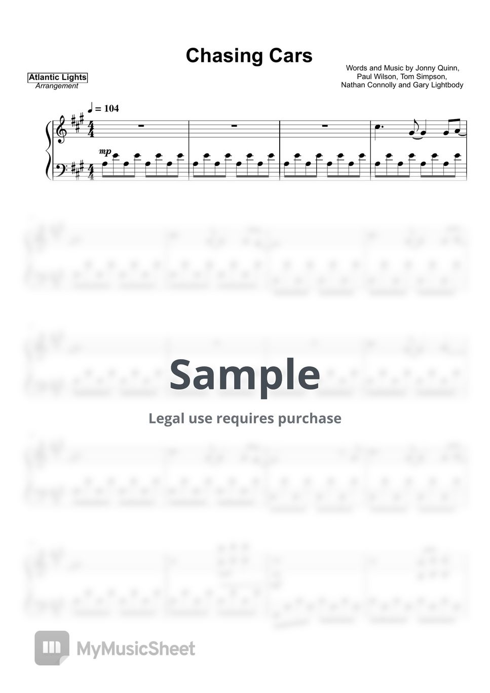 Atlantic Lights - Chasing Cars Sheets by Atlantic Lights