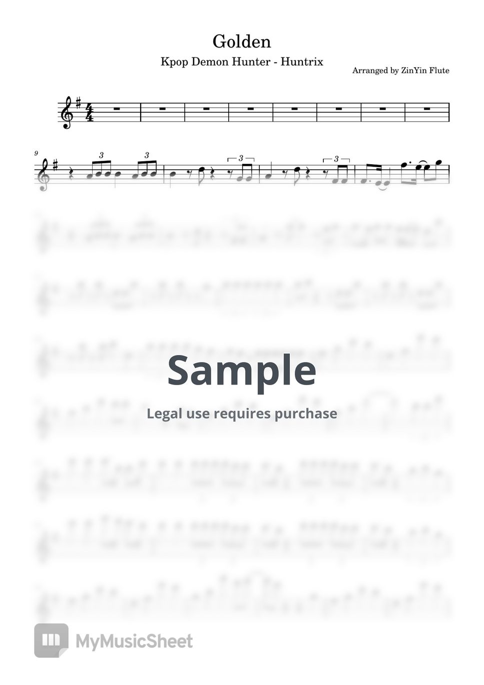 Huntr/x - Huntrix - Golden from KPop Demon Hunters (Flute Solo Cover) Sheet Music by Zin Yin