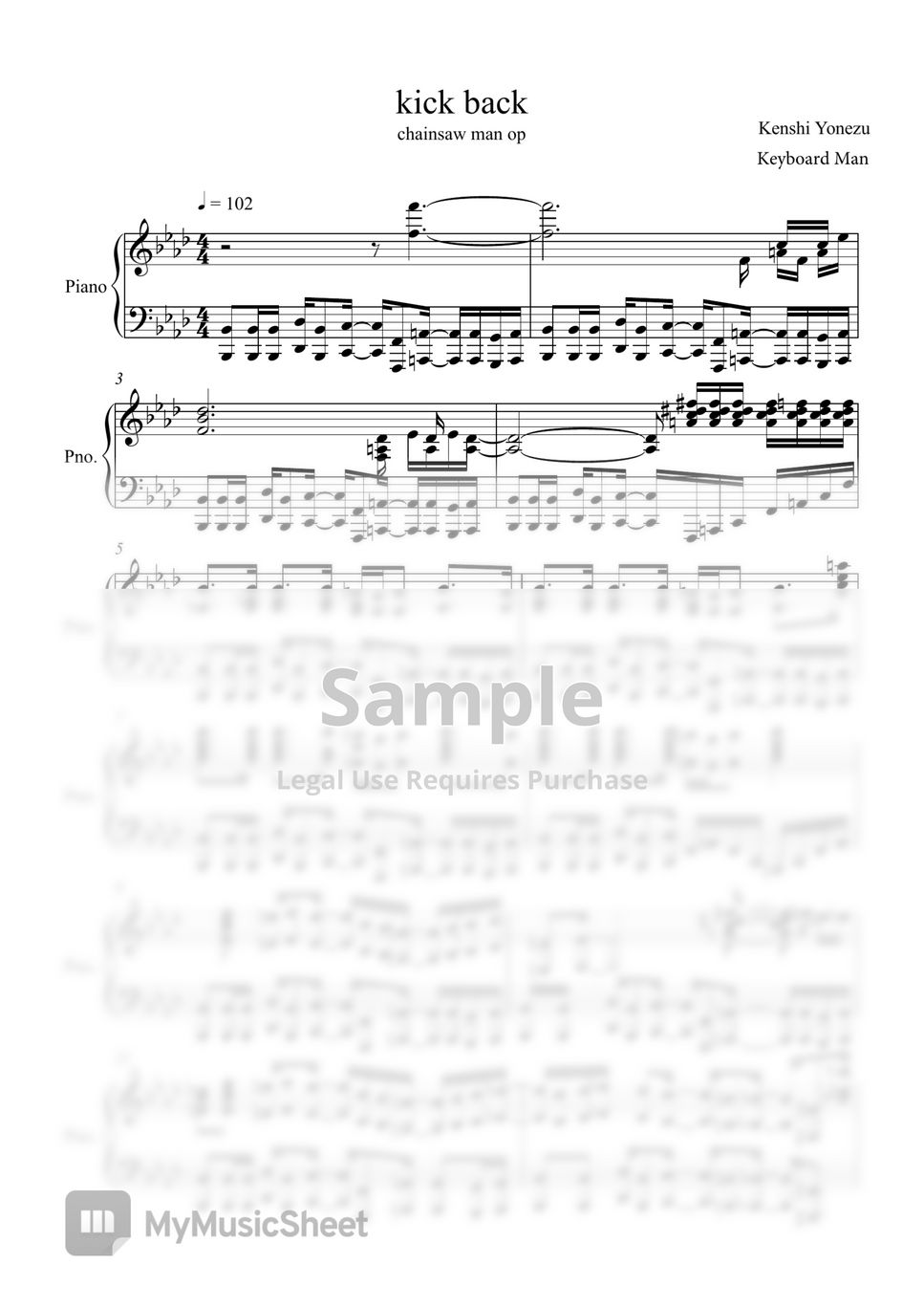 Kenshi Yonezu - kick back 악보 by Mr.jeong