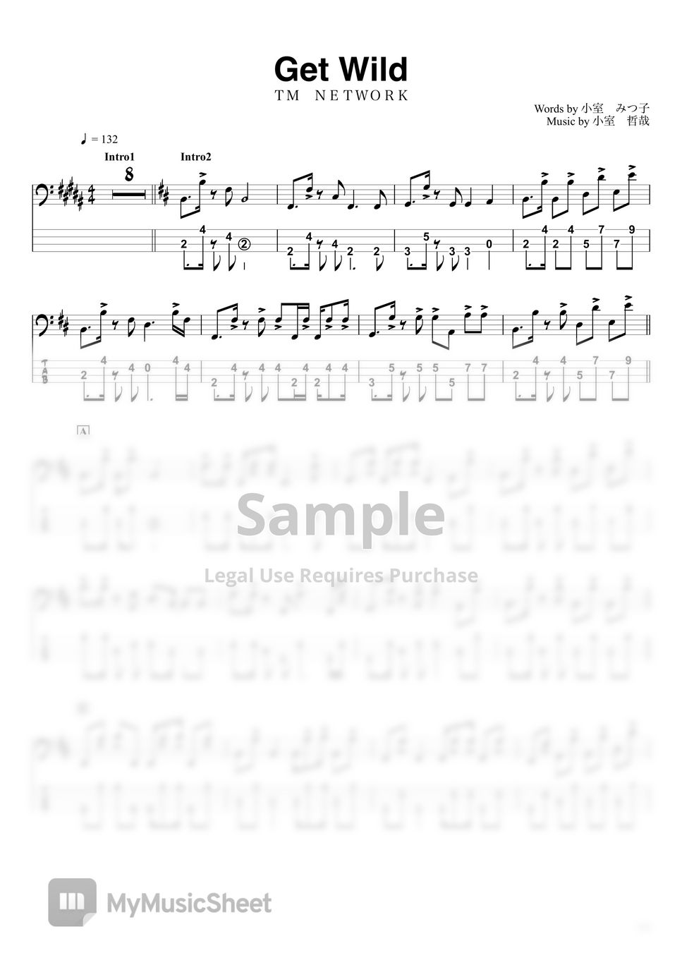 TM NETWORK - Get Wild (BassTAB 4strings) 楽譜 by swbass