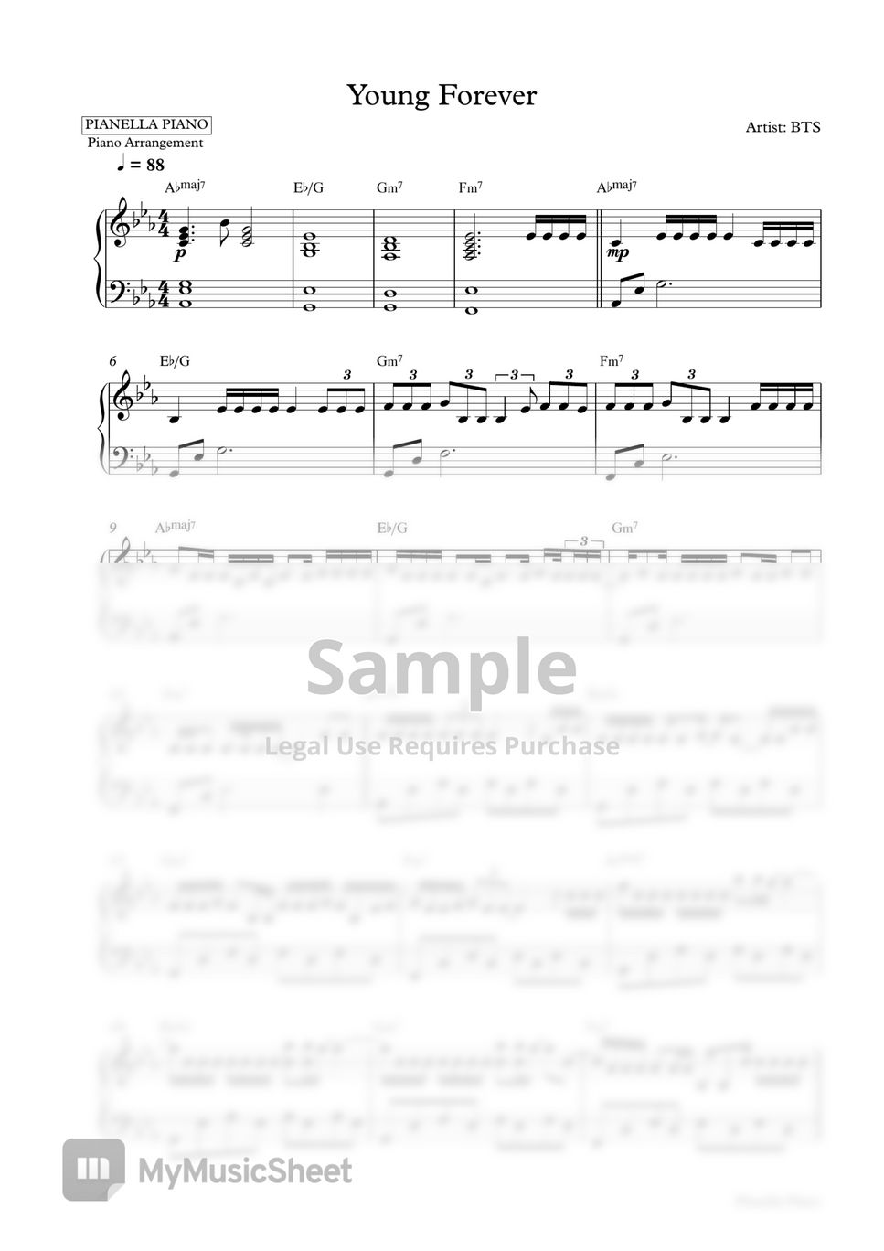BTS - Young Forever (Piano Sheet) Bladmuziek by Pianella Piano
