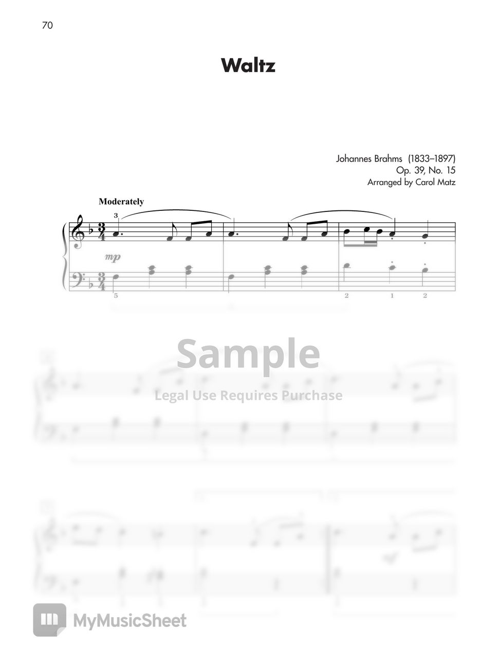 Artist - Waltz Op.39 No.15 Brahms Easy.pdf 악보 by Artist