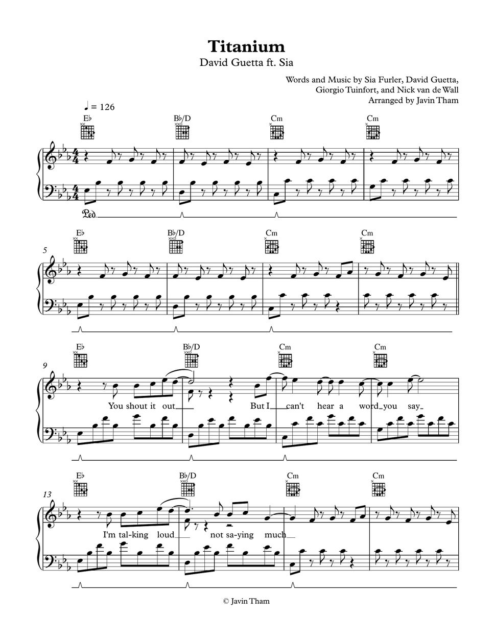 David Guetta ft. Sia - Titanium Sheet by Javin Tham