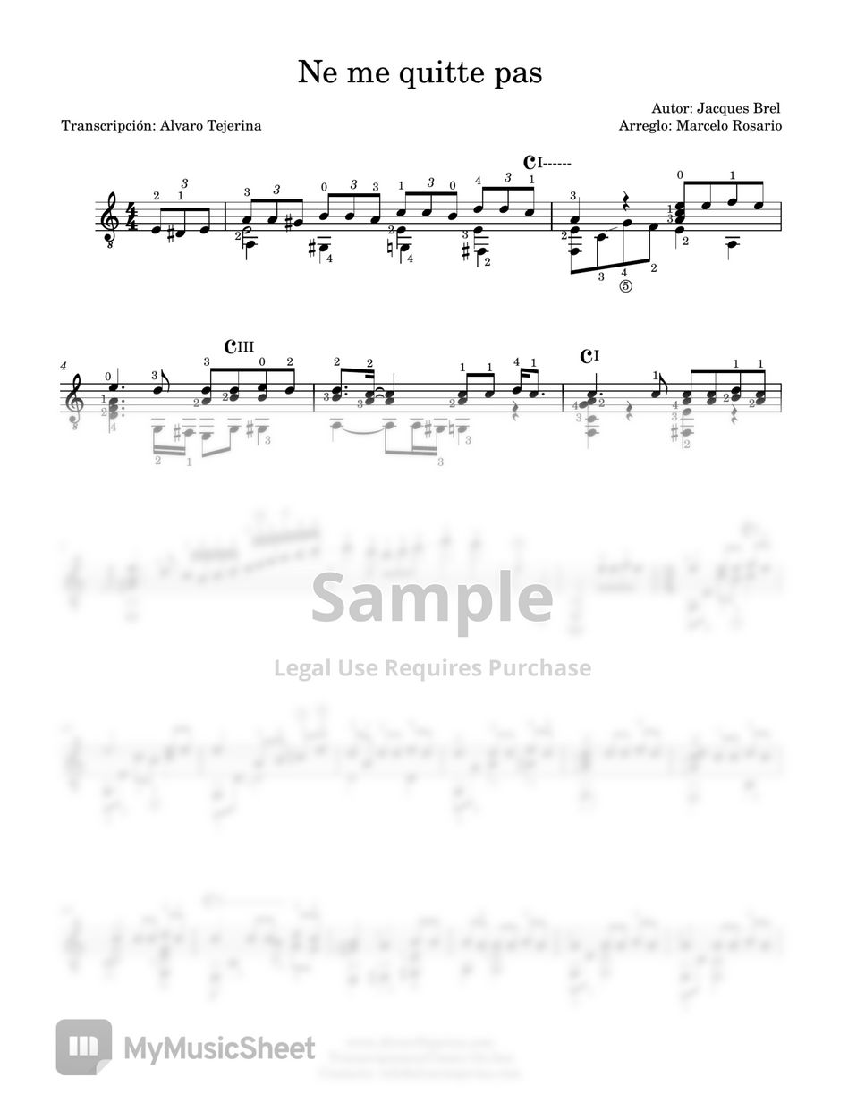 Jacques Brel - Ne me quitte pas Sheet Music by Marcelo Rosario