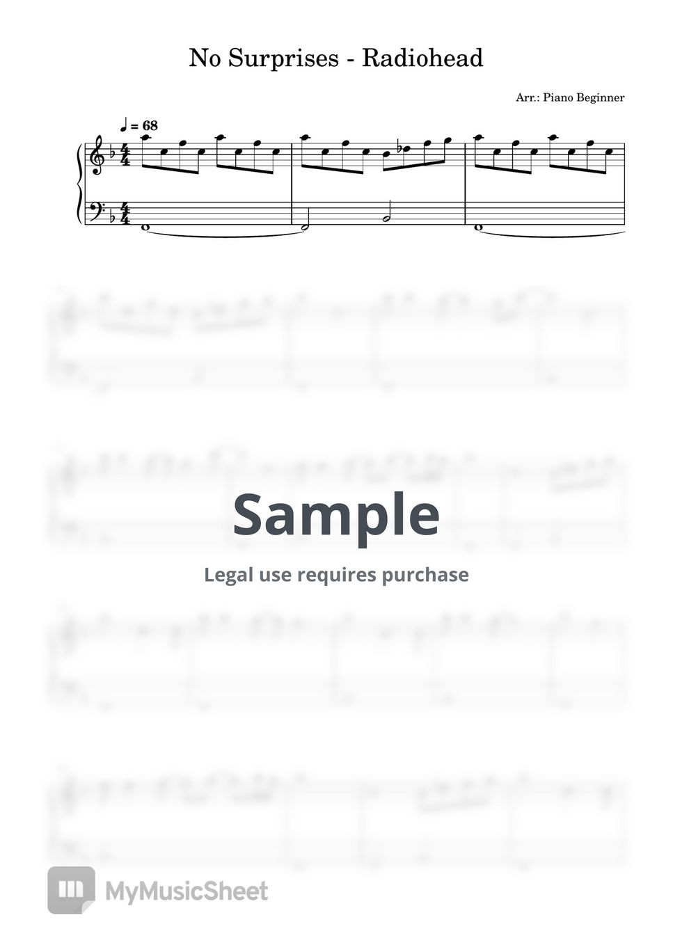 Radiohead - No Surprises 악보 by Piano Beginner