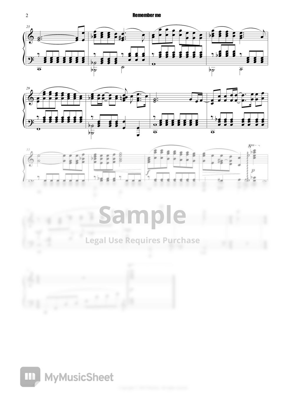 CoCo ost - Remember me (Piano cover) 악보 by Shallwe