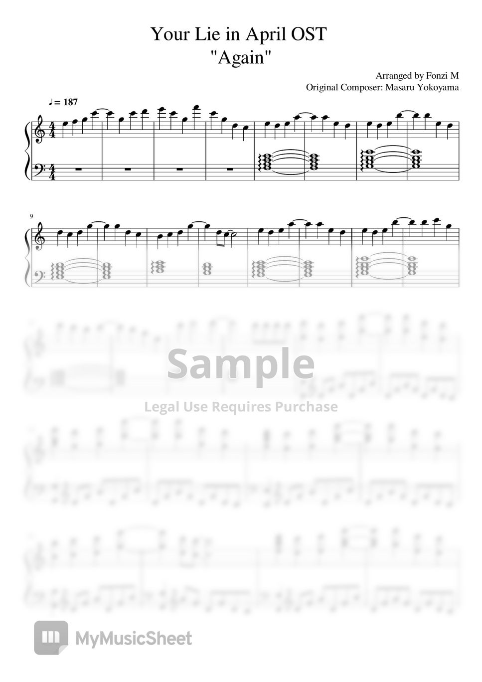 Masaru Yokoyama - Your Lie in April OST - "Again" แผ่น by Fonzi M