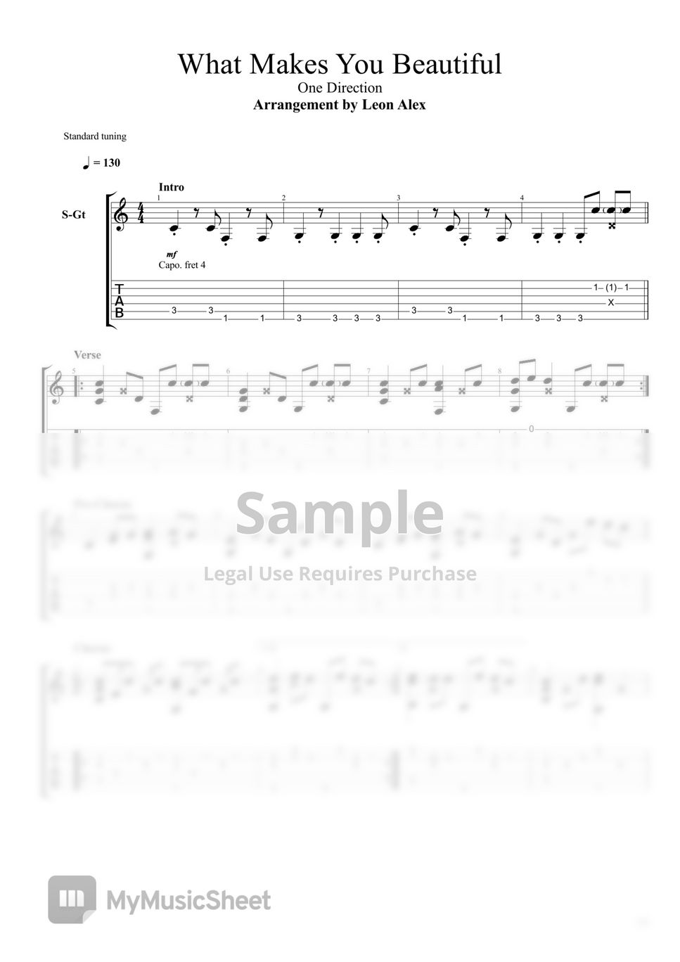 One Direction - What Makes You Beautiful (Guitar) 악보 by Leon Alex