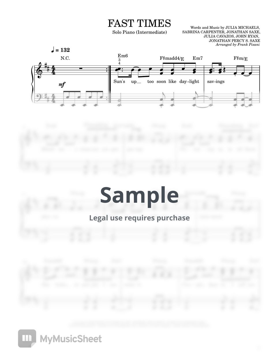 Sabrina Carpenter - Fast Times 악보 by frankpisani