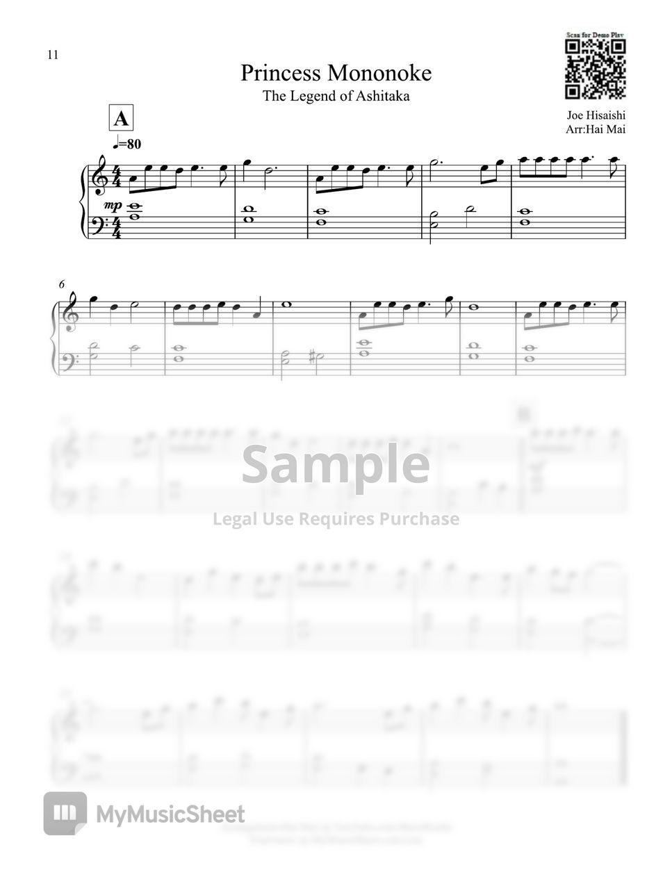 The Legend of Ashitaka - Princess Mononoke for Easy Piano Sheet Music ...