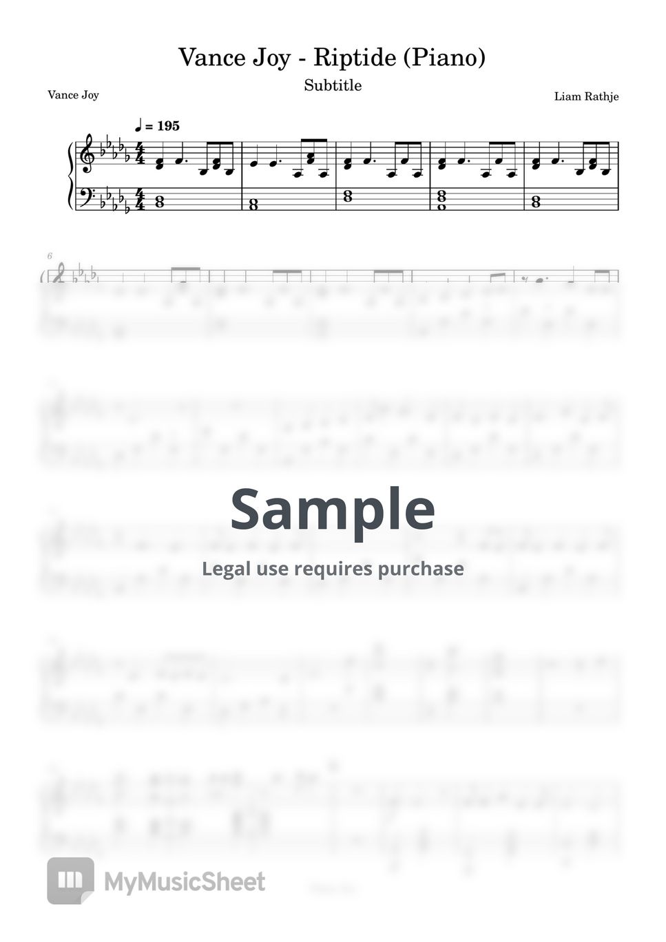 Vance Joy - Riptide Sheet Music by Liam Rathje