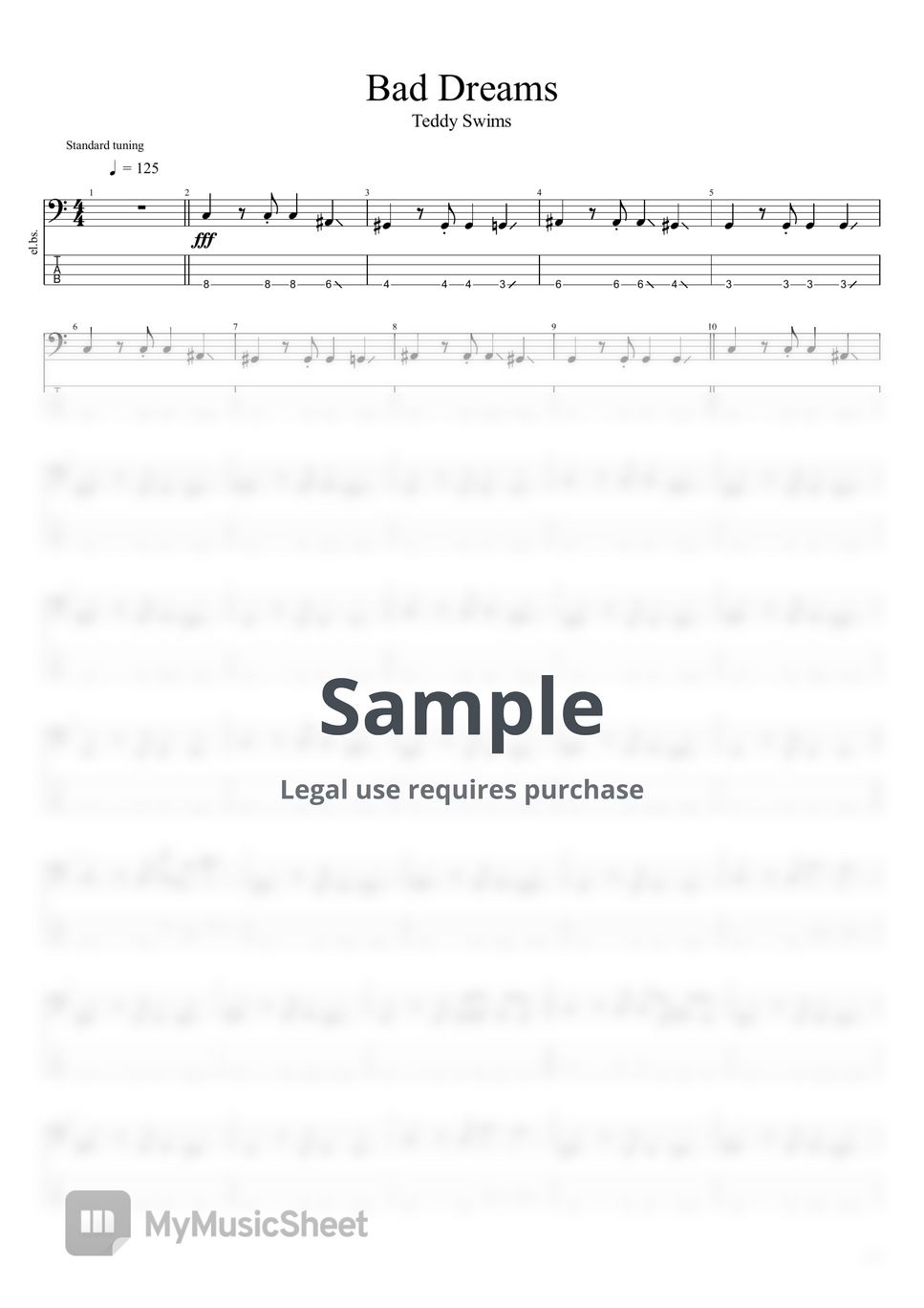 Teddy Swims - Bad Dreams TAB+1 Staff by Bassblur