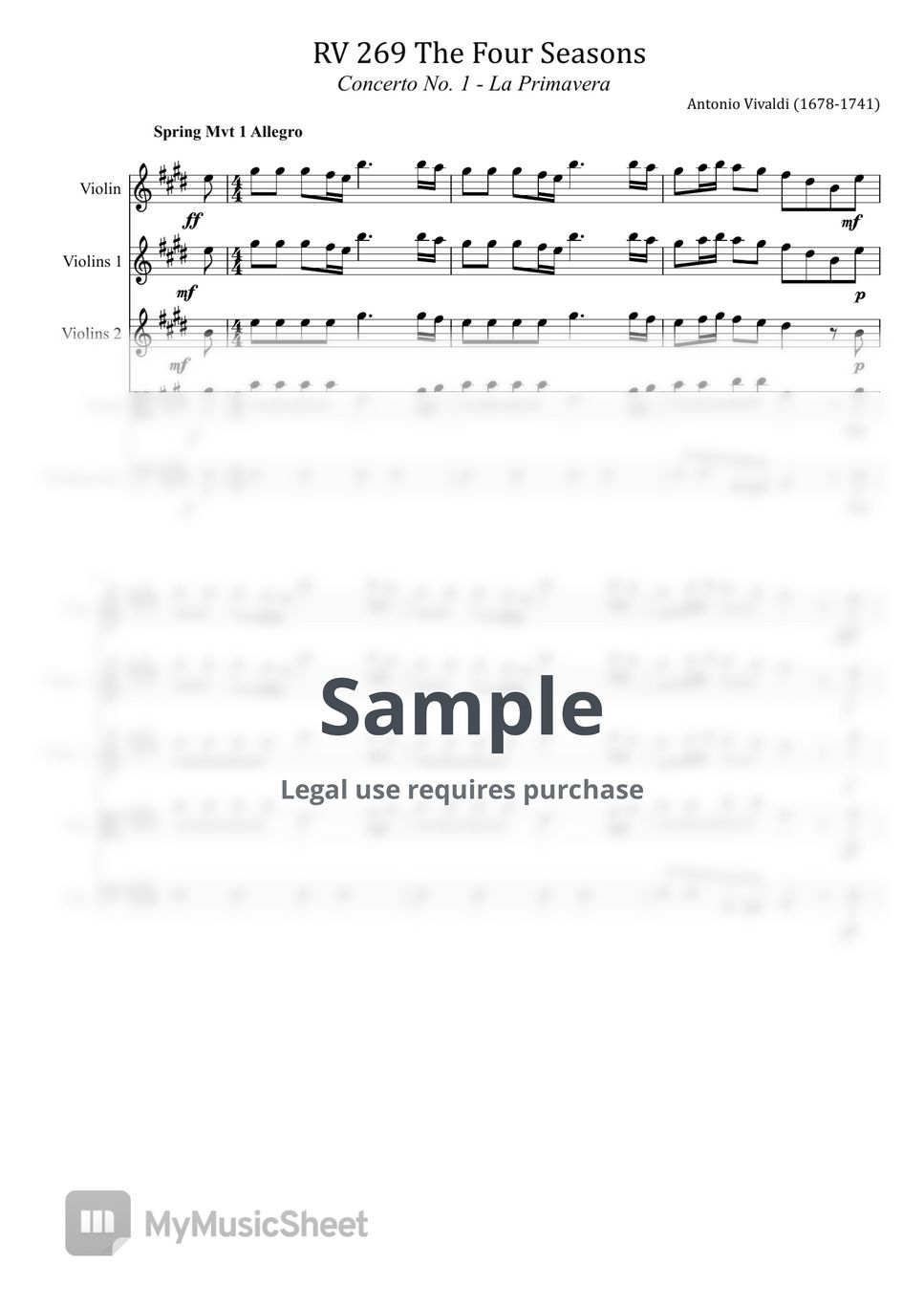 Antonio Vivaldi - RV 269 Spring Mvt 1 Allegro - The Four Seasons ...