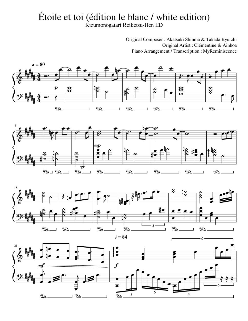 Clémentine & Ainhoa - Étoile et toi (White Edition) (Kizumonogatari 3) Sheets by Aoryn ...