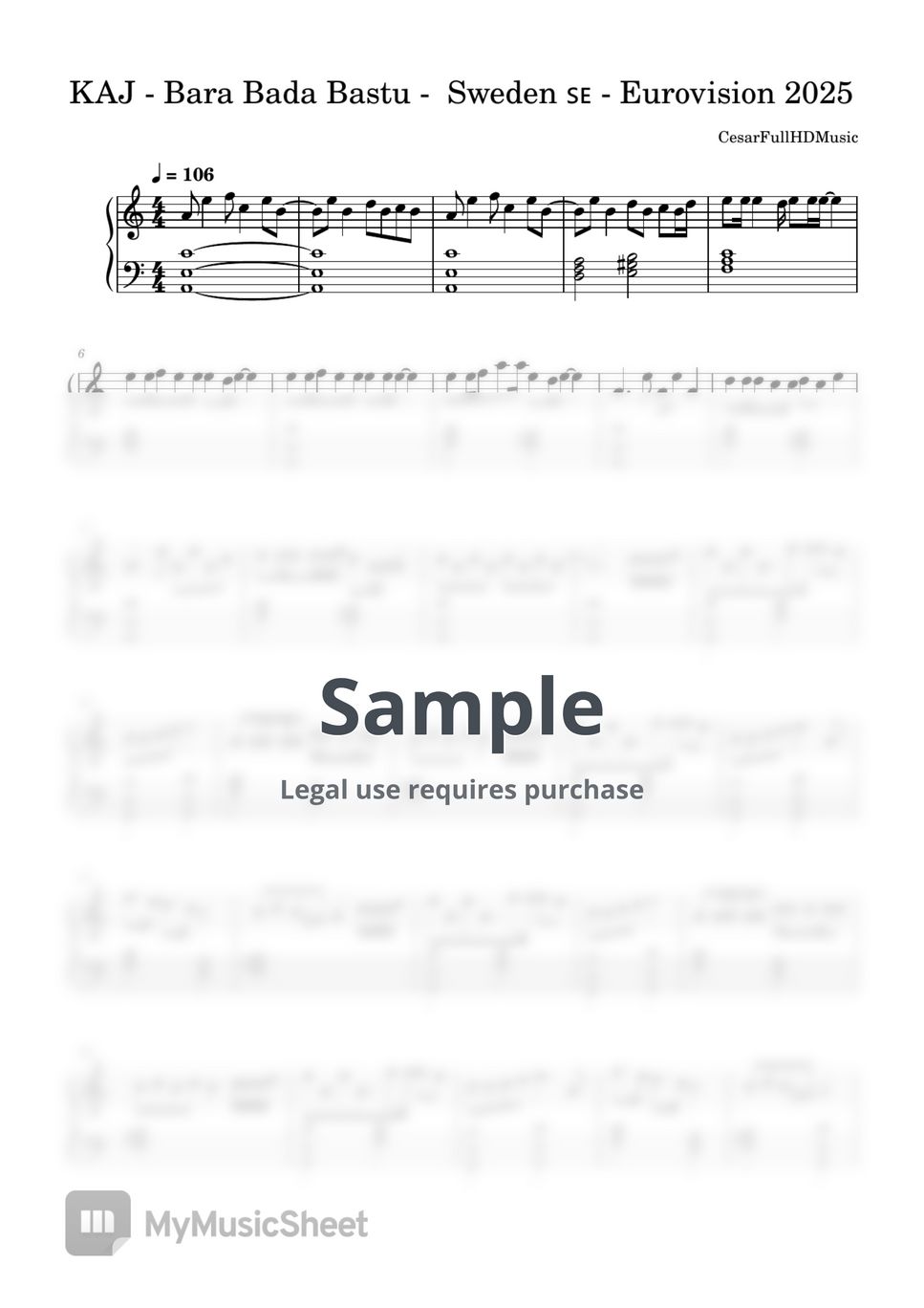 KAJ - Bara Bada Bastu - Sweden 🇸🇪 - Eurovision 2025 Sheets