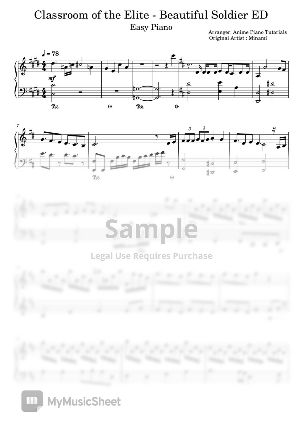 Classroom of the Elite - Beautiful Soldier แผ่น by Anime Piano Tutorials