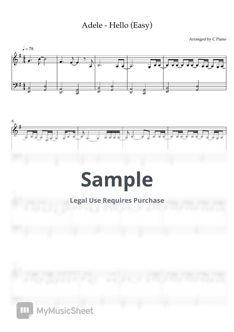 Adele - Hello (Easy Version) Sheets by C Piano