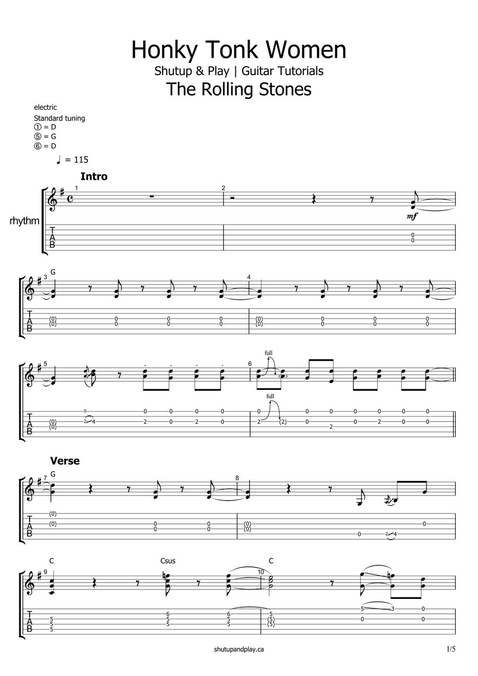 The Rolling Stones - Honky Tonk Women Sheet by Shutup & Play Guitar Tutorials