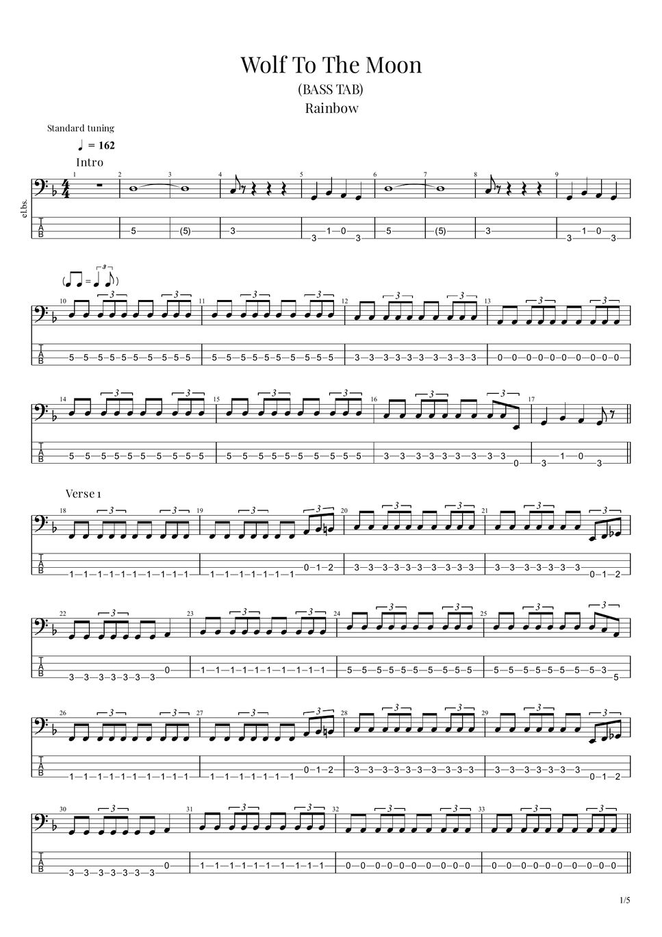 Rainbow - Wolf To The Moon (BASS TAB + Guitar Pro) Tab + 1staff by Um ...
