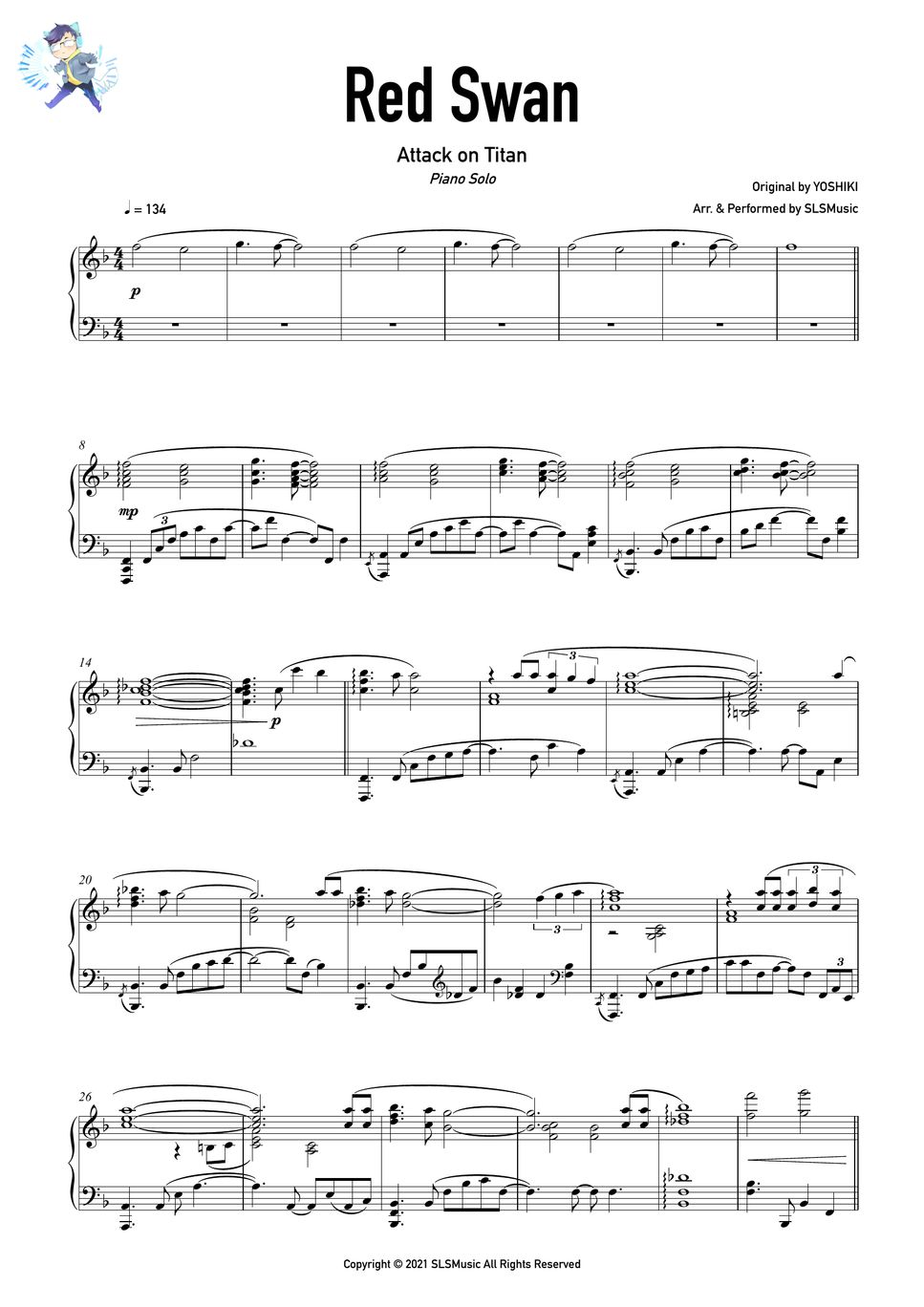 YOSHIKI - Red Swan (Attack on Titan) Sheet by SLSMusic