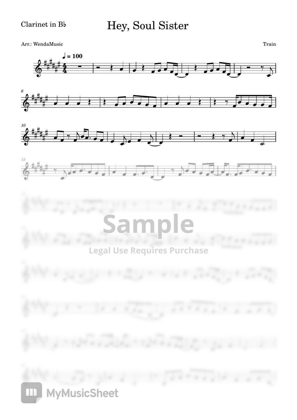 Train - Hey, Soul Sister (Clarinet in B♭) Sheets by WendaMusic