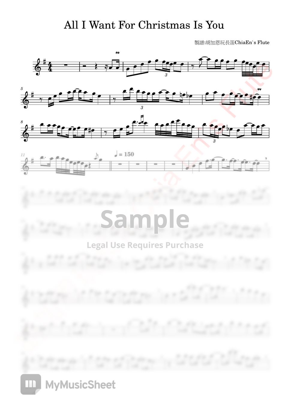 Mariah Carey - All I Want For Christmas Is You Sheets by 胡加恩玩長笛