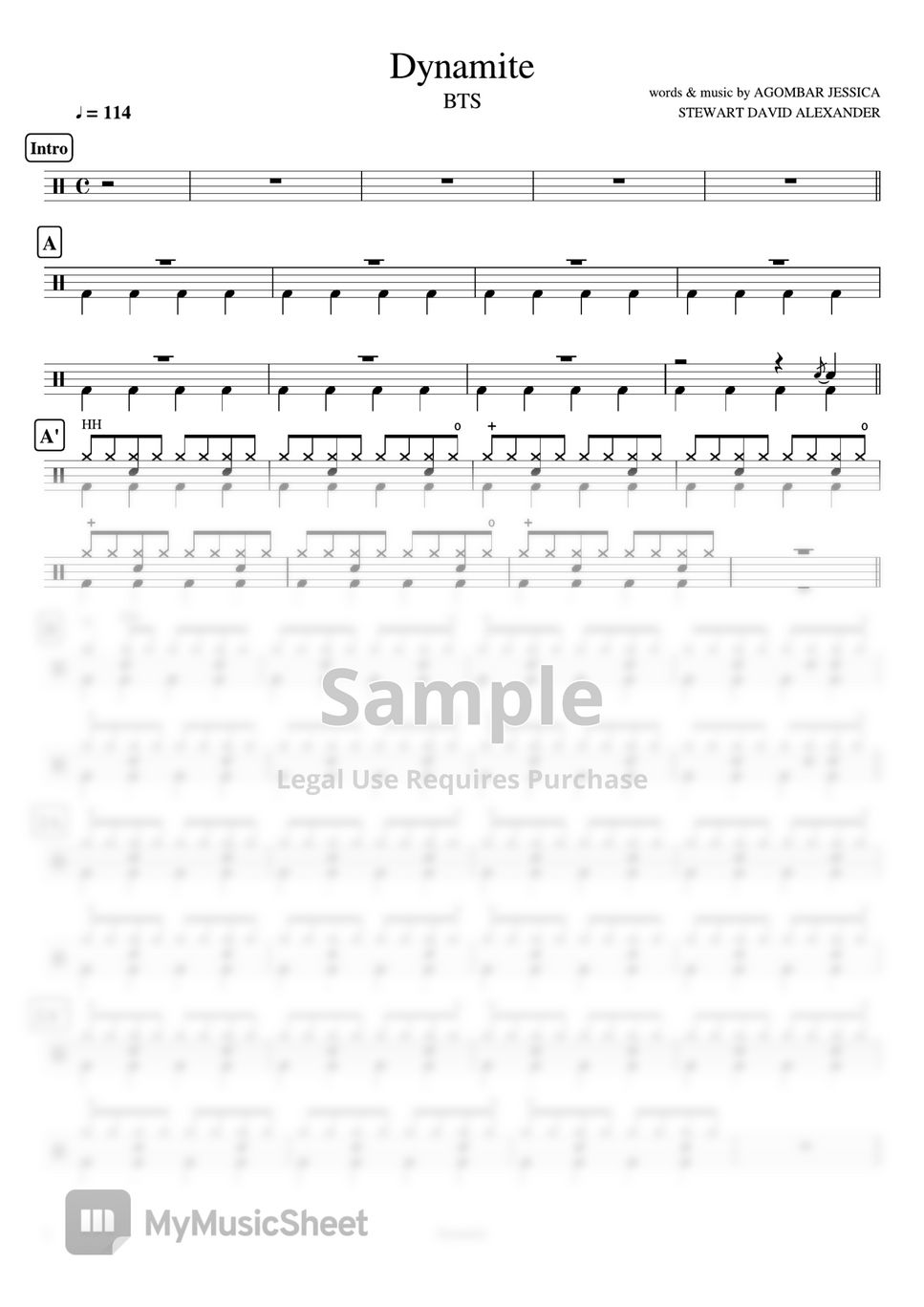 BTS - Dynamite Sheet Music by Cookai's J-pop Drum sheet music!!!