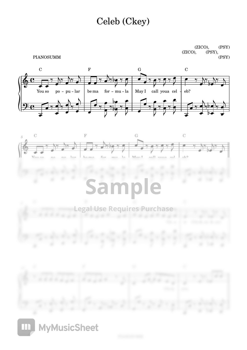 Psy (싸이) - Celeb (Includes Ckey) Sheets by PIANOSUMM